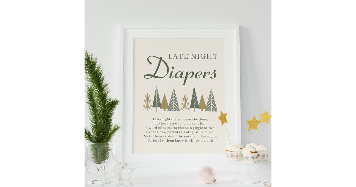 Winter Baby Shower Late Night Diapers Game Poster | Zazzle