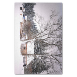Winter Barn Snuggled in Snow Tissue Paper | Zazzle