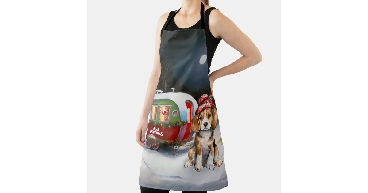 Winter Beagle Caravan Christmas Adventure Apron | Zazzle
