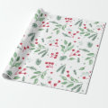 Winter Berries Greenery Watercolor Holiday Wrapping Paper | Zazzle