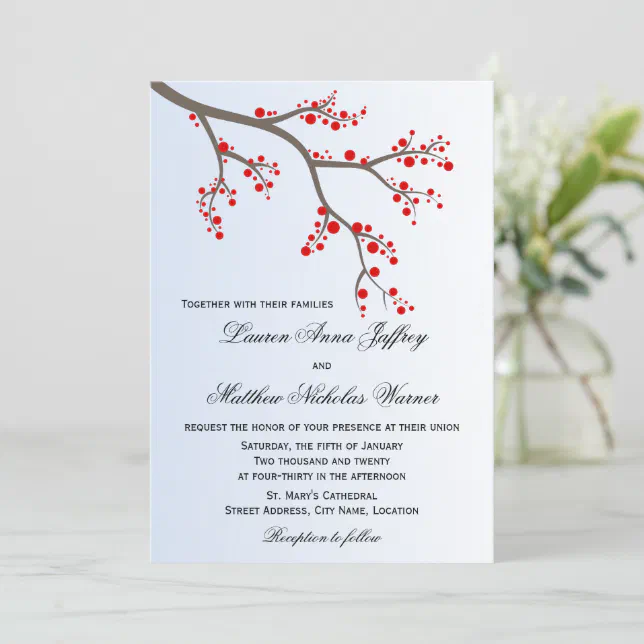 Winter Berry Branch Wedding Invitation | Zazzle