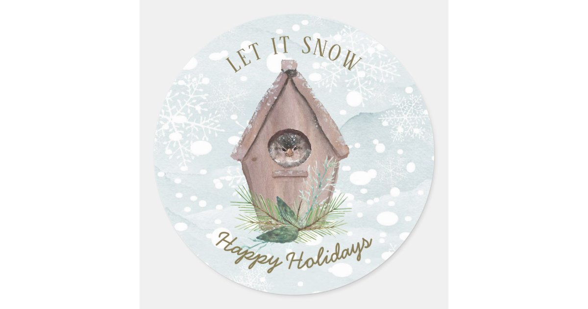 Winter Bird Let It Snow Holiday Round Seal Sticker | Zazzle