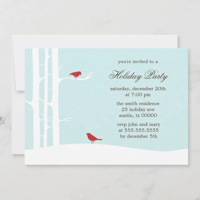 Winter Birds Holiday Party Invitations | Zazzle