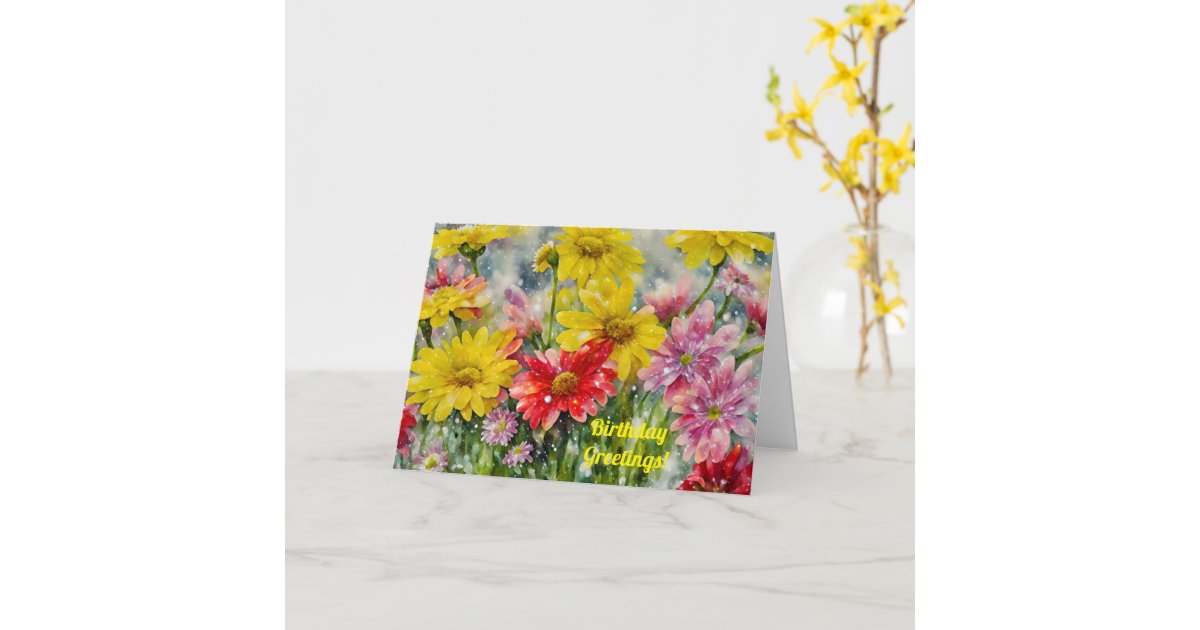Winter Birthday Flowers Snow Birthday Card | Zazzle