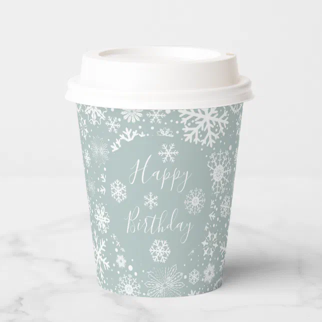 Winter Birthday Paper Cups Happy Birthday Snow | Zazzle