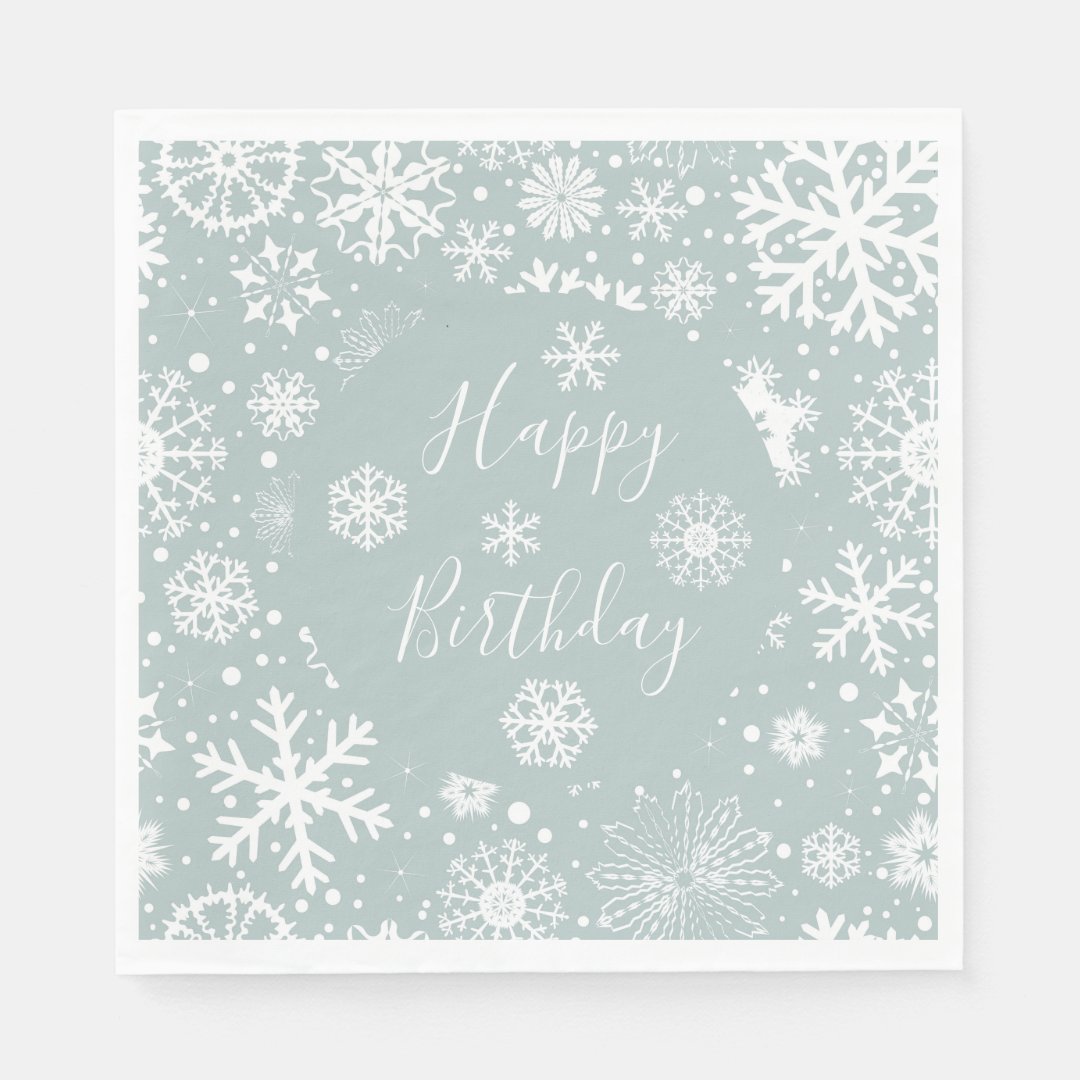 Winter Birthday Paper Napkins Happy Birthday Snow | Zazzle