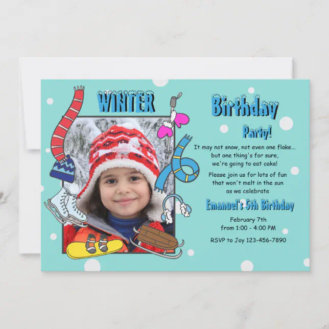 Winter Birthday Party Photo Invitation | Zazzle