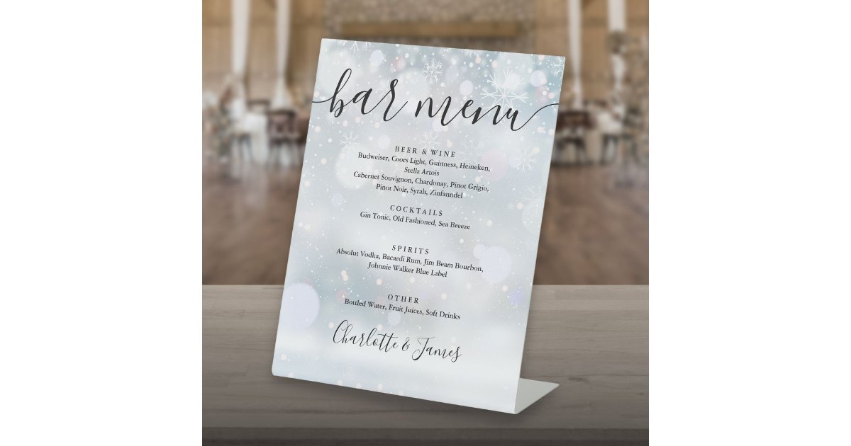 Winter Black Signature Script Bar Menu Pedestal Sign | Zazzle
