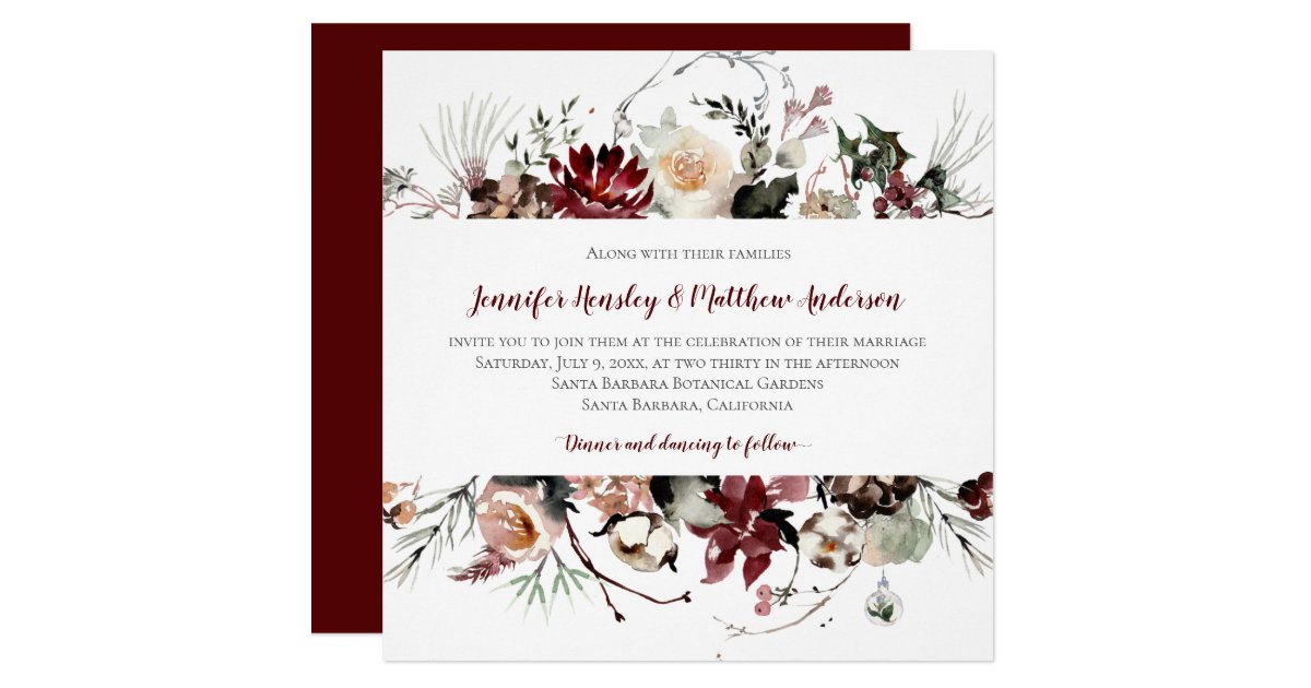 Winter Blooms - Burgundy Text Wedding | Invitation | Zazzle.com