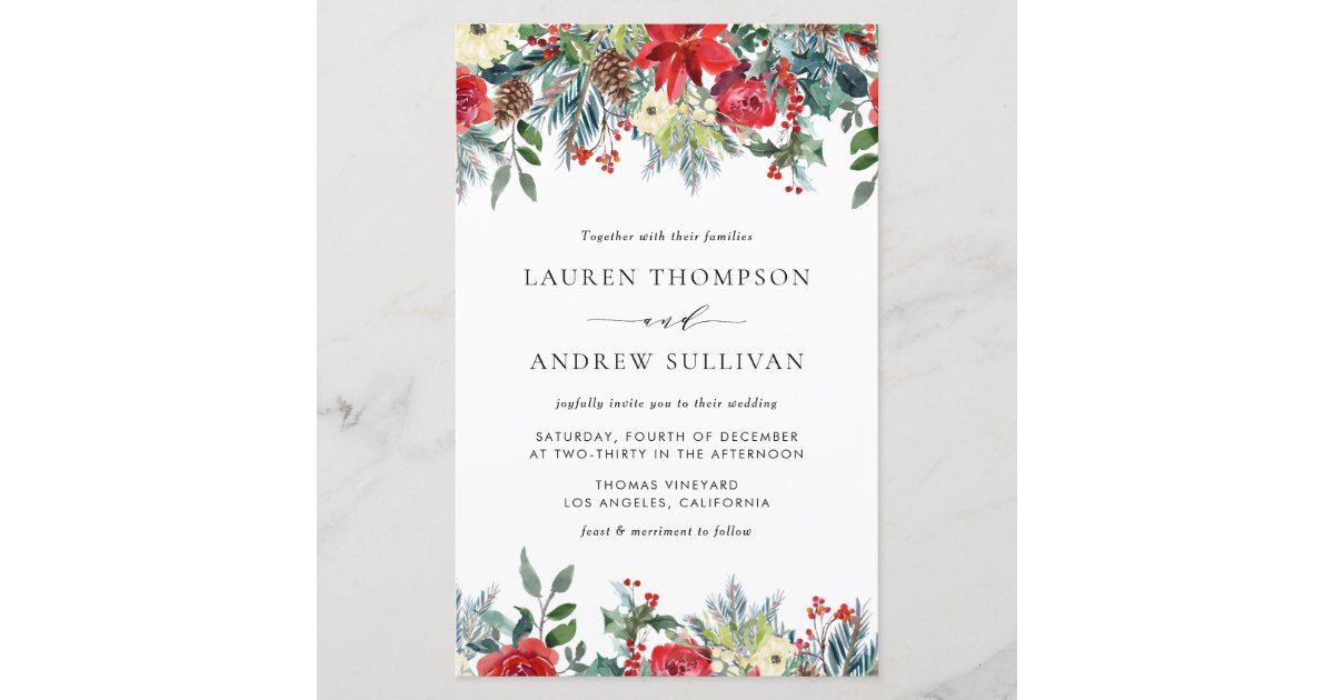 Winter Blooms Garland Botanical Wedding Invitation | Zazzle