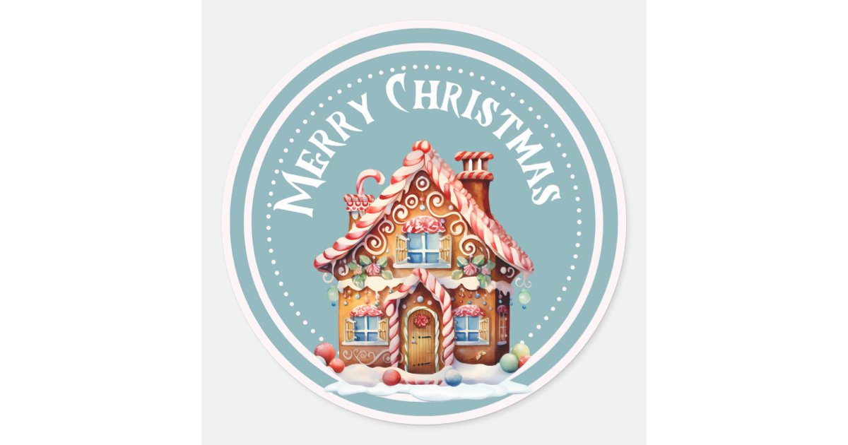 Winter blue Christmas Gingerbread House Sticker | Zazzle