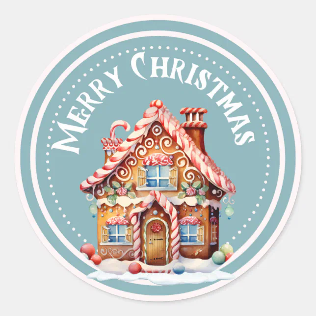 Winter blue Christmas Gingerbread House Sticker | Zazzle