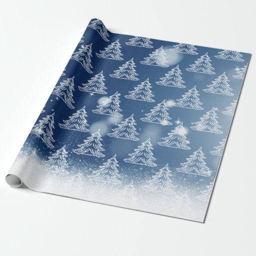 Winter Blue Christmas Trees Wrapping Paper | Zazzle