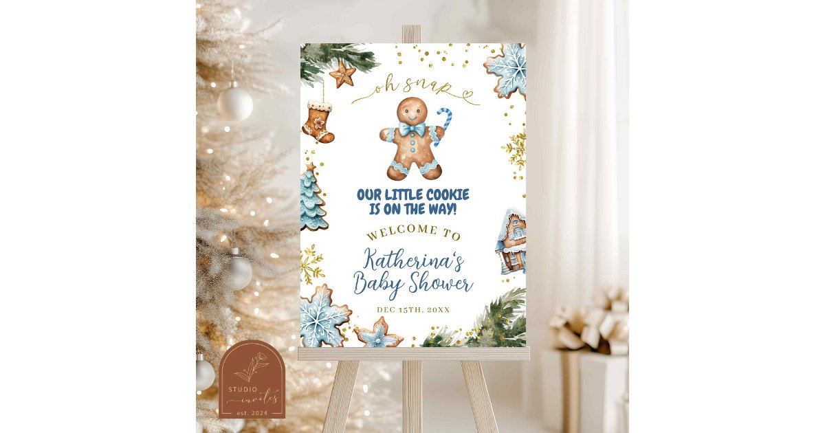 Winter Blue Gingerbread Welcome Sign Board | Zazzle