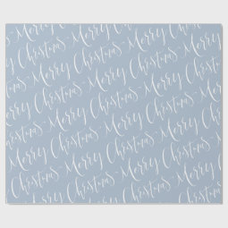 Winter Blue Merry Christmas Calligraphy Holiday Wrapping Paper | Zazzle