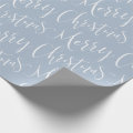 Winter Blue Merry Christmas Calligraphy Holiday Wrapping Paper | Zazzle