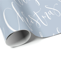 Winter Blue Merry Christmas Calligraphy Holiday Wrapping Paper | Zazzle