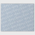 Winter Blue Merry Christmas Calligraphy Holiday Wrapping Paper | Zazzle