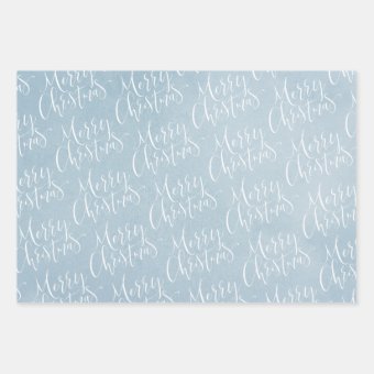 Winter Blue Merry Christmas Snowflakes Christmas Wrapping Paper Sheets ...