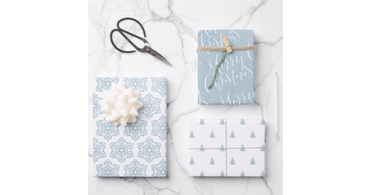 Winter Blue Merry Christmas Snowflakes Christmas Wrapping Paper Sheets ...