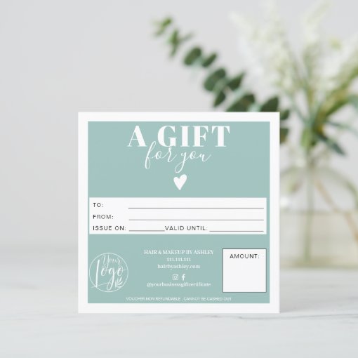 Winter blue modern square gift certificate logo | Zazzle