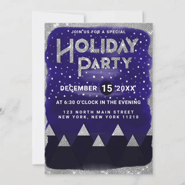 Winter Blue Silver Snowy Mountains Holiday Party Invitation | Zazzle