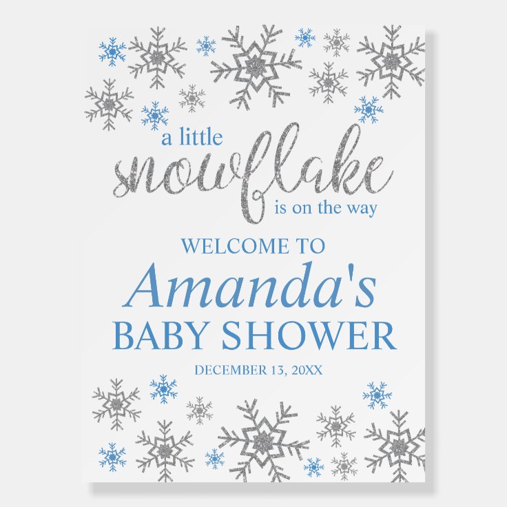 Winter Blue Snowflake Baby Shower Welcome Sign | Zazzle
