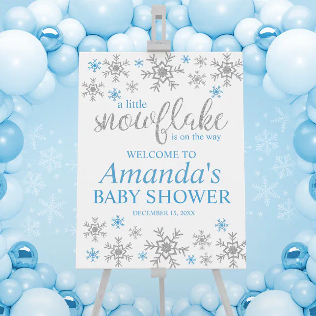 Winter Blue Snowflake Baby Shower Welcome Sign | Zazzle