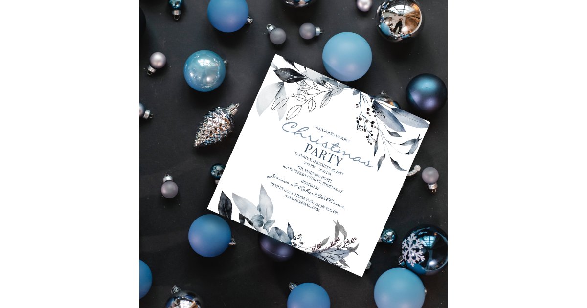 Winter Blue Watercolor | Christmas Holiday Party Invitation | Zazzle