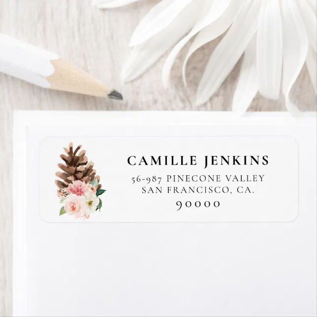 Winter Blush Pink Floral Return Address Label | Zazzle