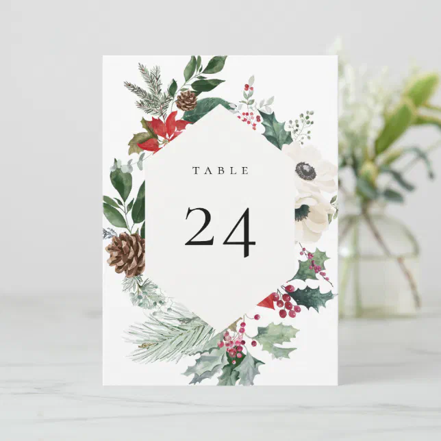 Winter Botanical Floral Table Number Card | Zazzle
