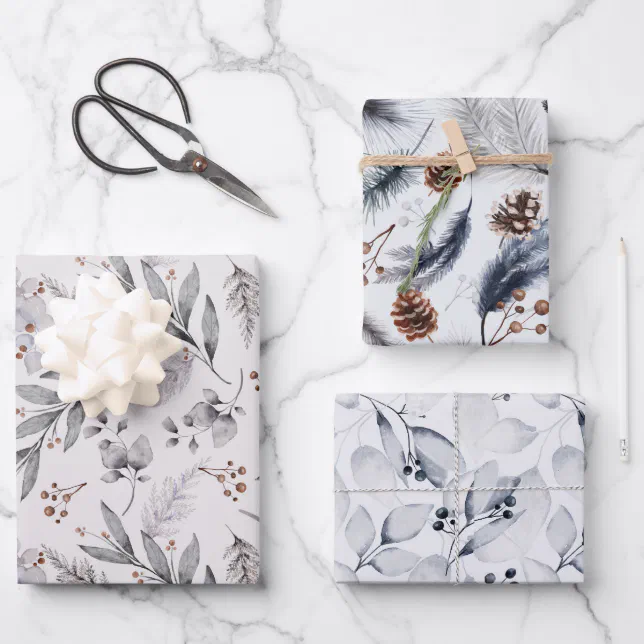 Winter Botanical Foliage Christmas Wrapping Paper Sheets | Zazzle