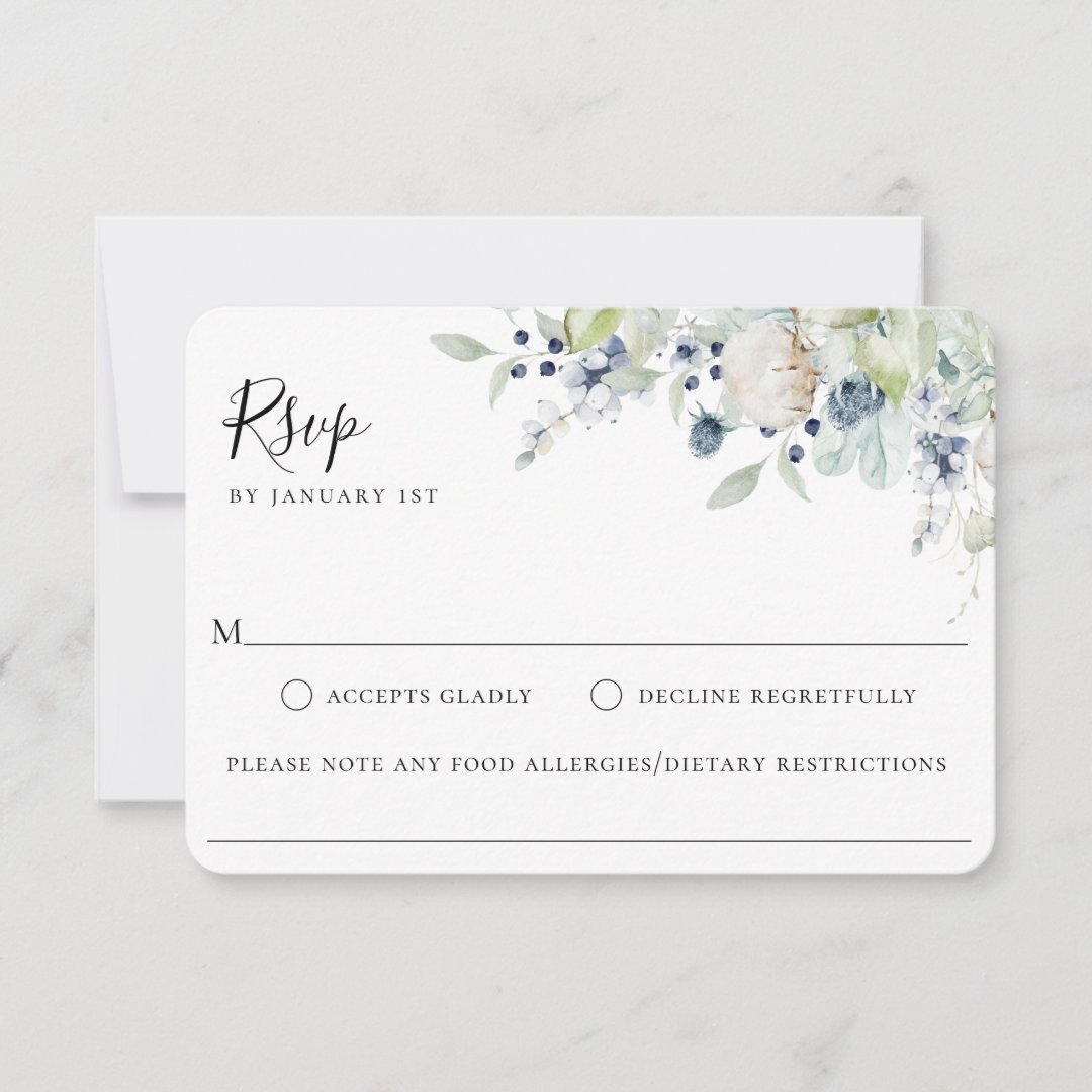 Winter Botanical Wedding Food Allergy RSVP Card | Zazzle