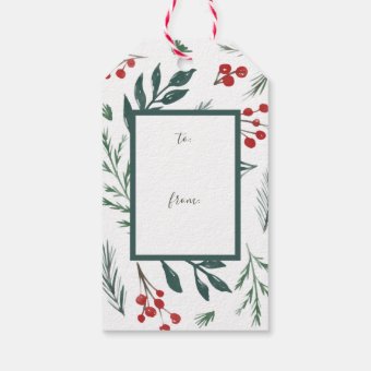Winter Botanicals Elegant Holiday Christmas Gift Tags | Zazzle