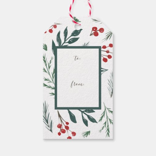 Winter Botanicals Elegant Holiday Christmas Gift Tags | Zazzle