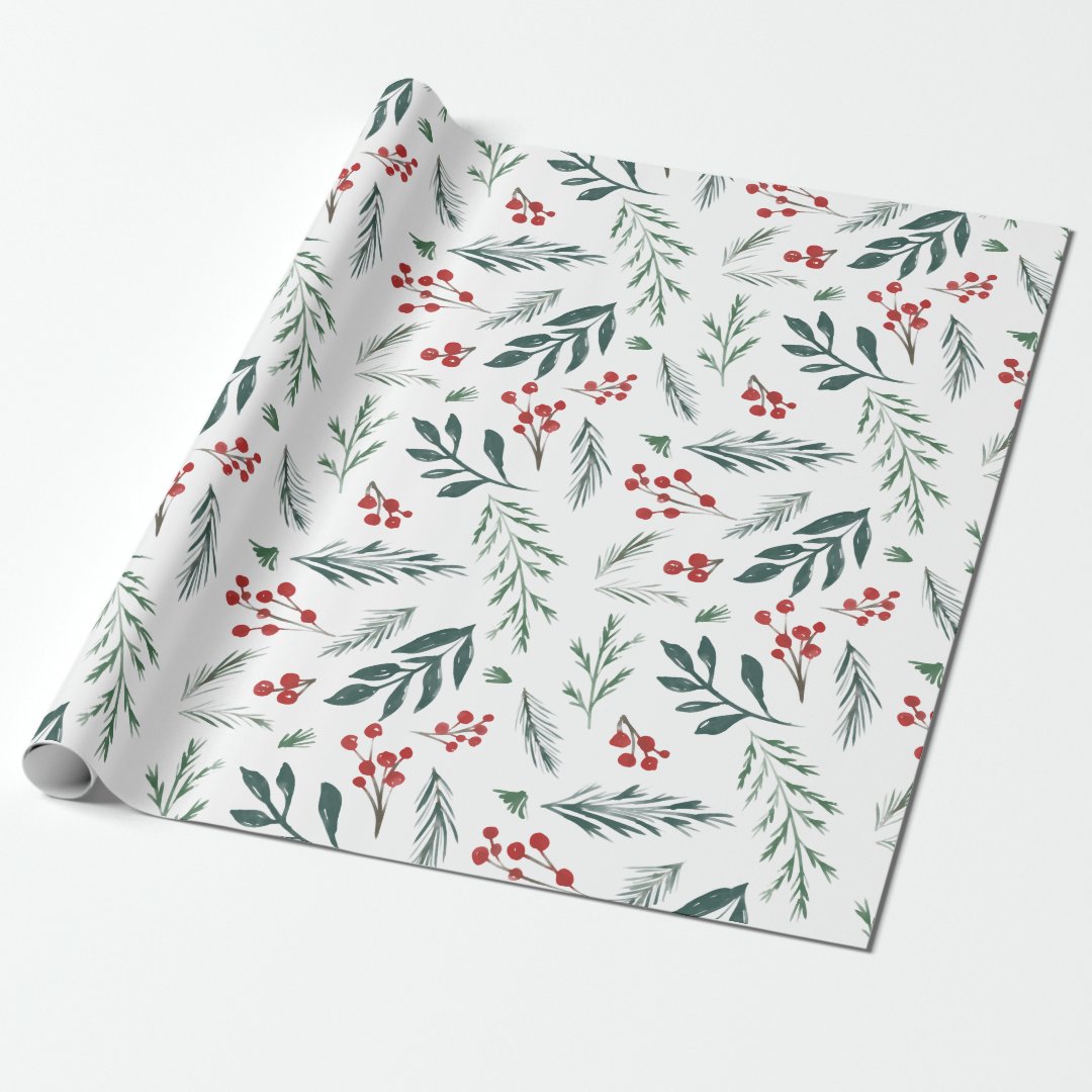 Winter Botanicals Elegant Holiday Wrapping Paper | Zazzle