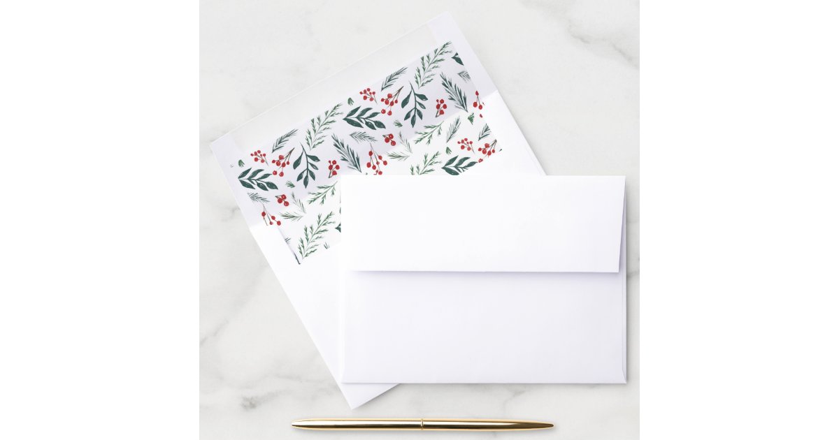 Winter Botanicals Painted Pattern Holiday Envelope Liner | Zazzle