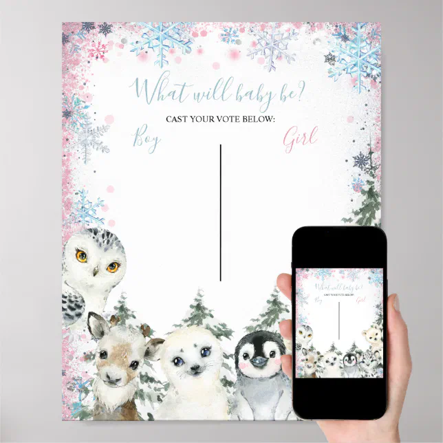 Winter Boy or Girl Voting Board Gender Reveal Poster | Zazzle