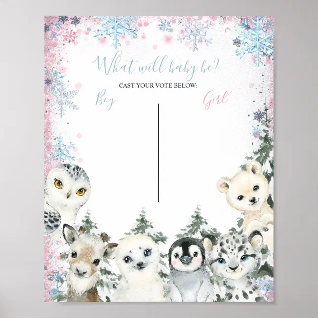 Winter Boy or Girl Voting Board Gender Reveal Poster | Zazzle