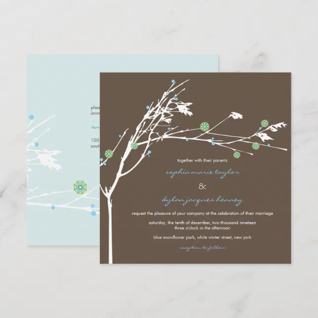 Winter Branch Snow Flower Wedding Invitation | Zazzle