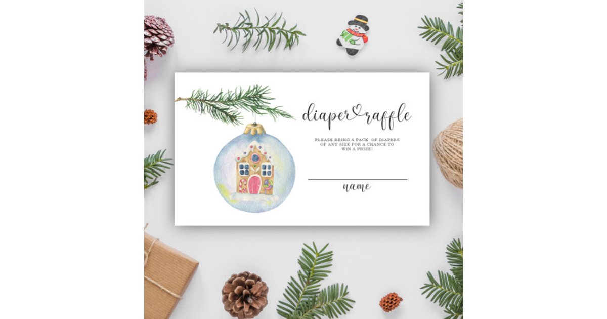 Winter branch with toy - diaper raffle ticket enclosure card | Zazzle