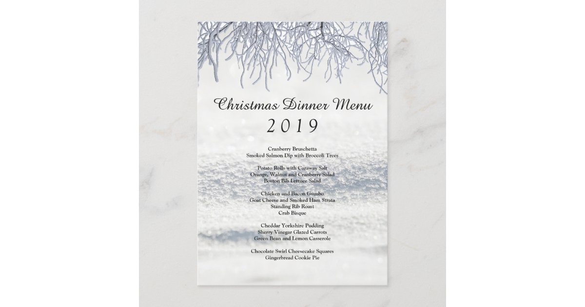 Winter Branches Snow Christmas Dinner Menu | Zazzle