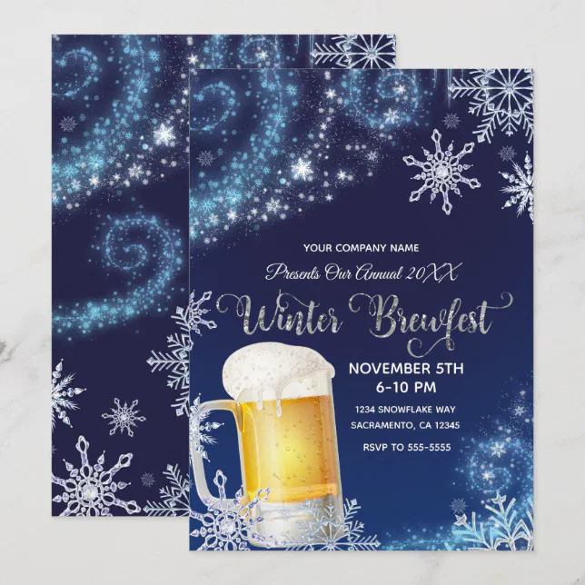 Winter Brew-Fest Beer Party Wonderland Blue White Invitation | Zazzle