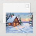 Winter Cabin Mountain Snow Watercolor Holiday Postcard | Zazzle