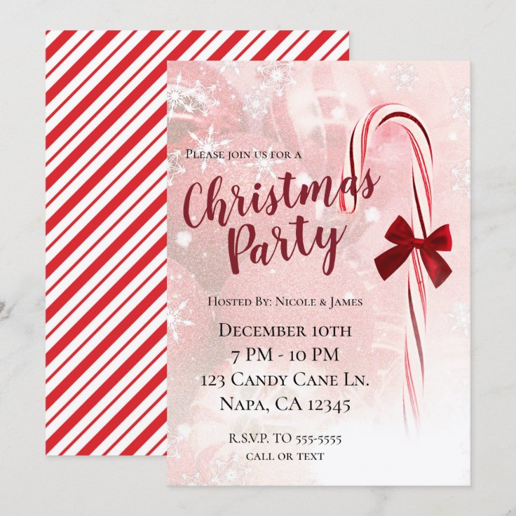 Winter Candy Cane Christmas Holiday Party Invitation | Zazzle