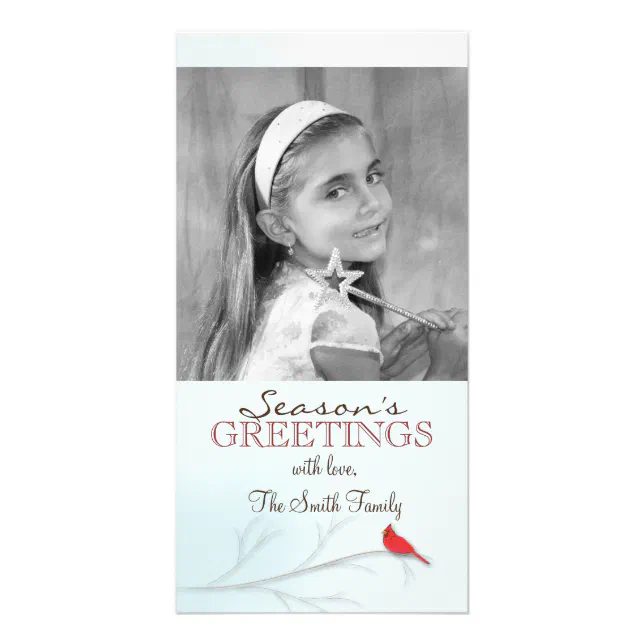 Winter Cardinal Editable Photo Card | Zazzle