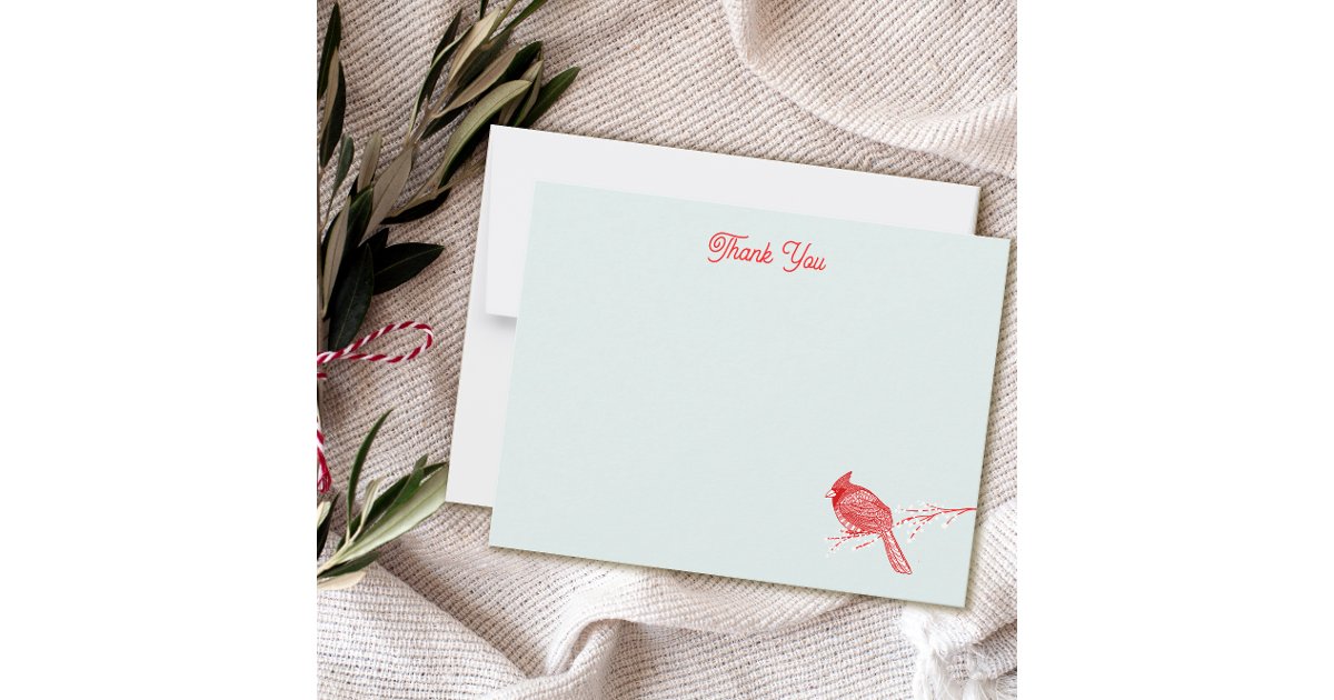 Winter Cardinal Thank you Note Card | Zazzle