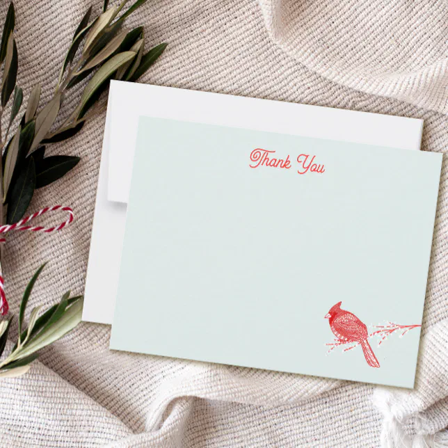 Winter Cardinal Thank you Note Card | Zazzle