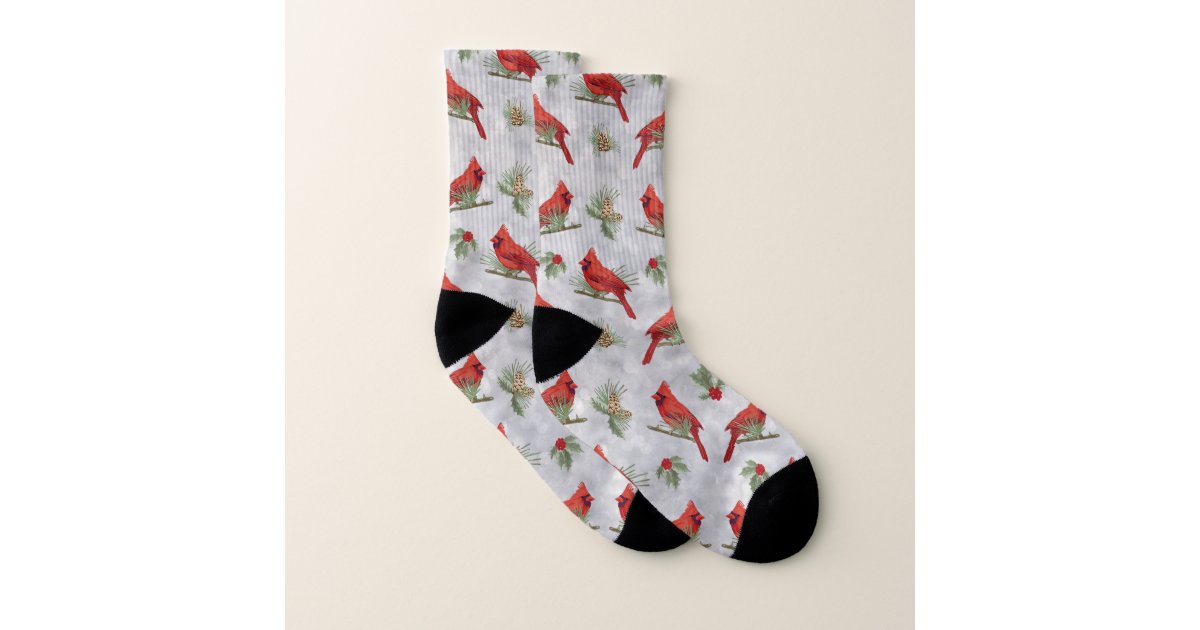 Winter Cardinals and Pines Socks | Zazzle