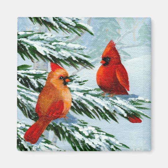 Winter Cardinals Birds Snow Creationarts Magnet | Zazzle.com